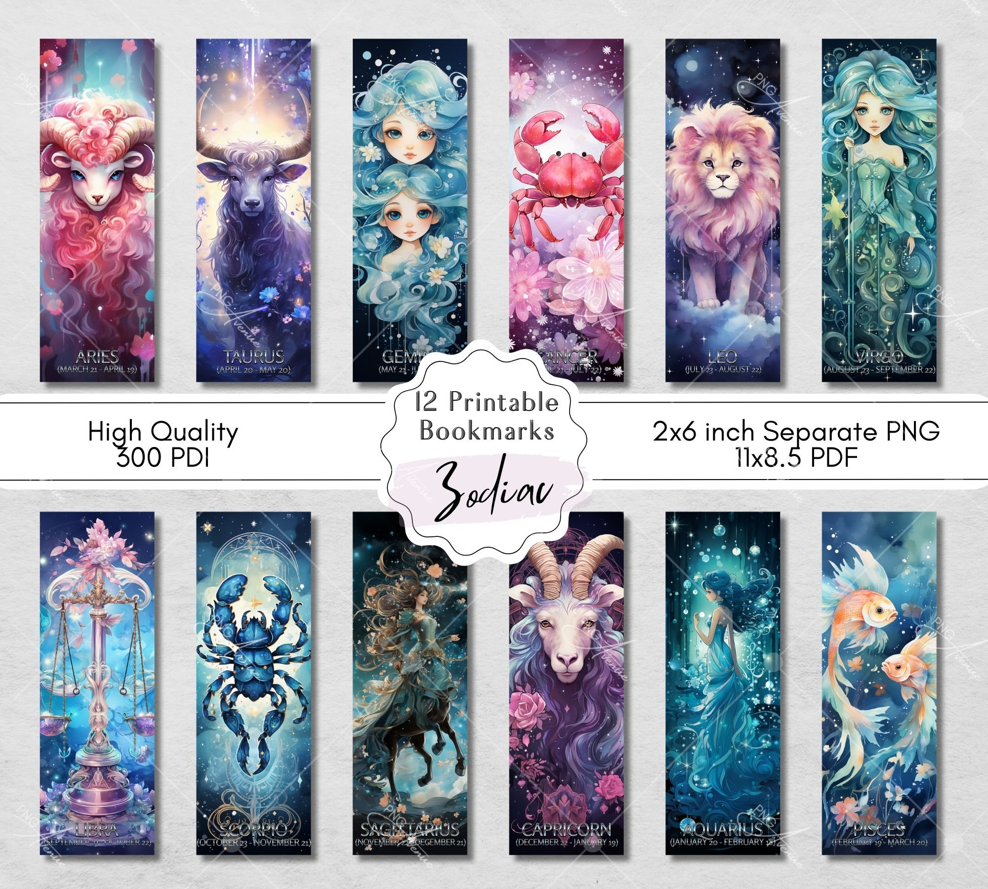 Zodiac Printable Bookmarks, Astrology Gift, Watercolor, Horoscope ...