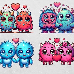 Monster Love Clipart, Cute Colorful Monsters PNG, Valentines Theme ...