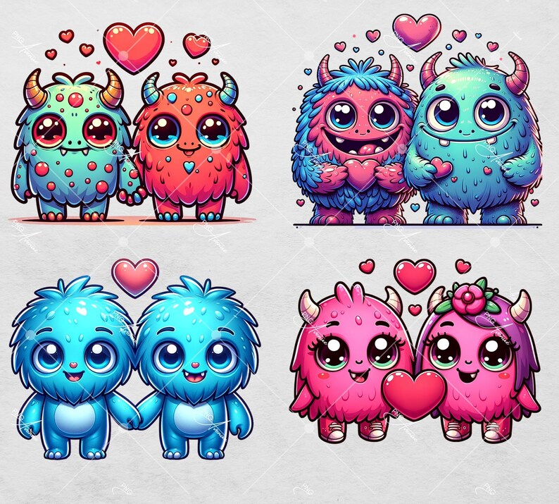 Monster Love Clipart, Cute Colorful Monsters PNG, Valentines Theme ...