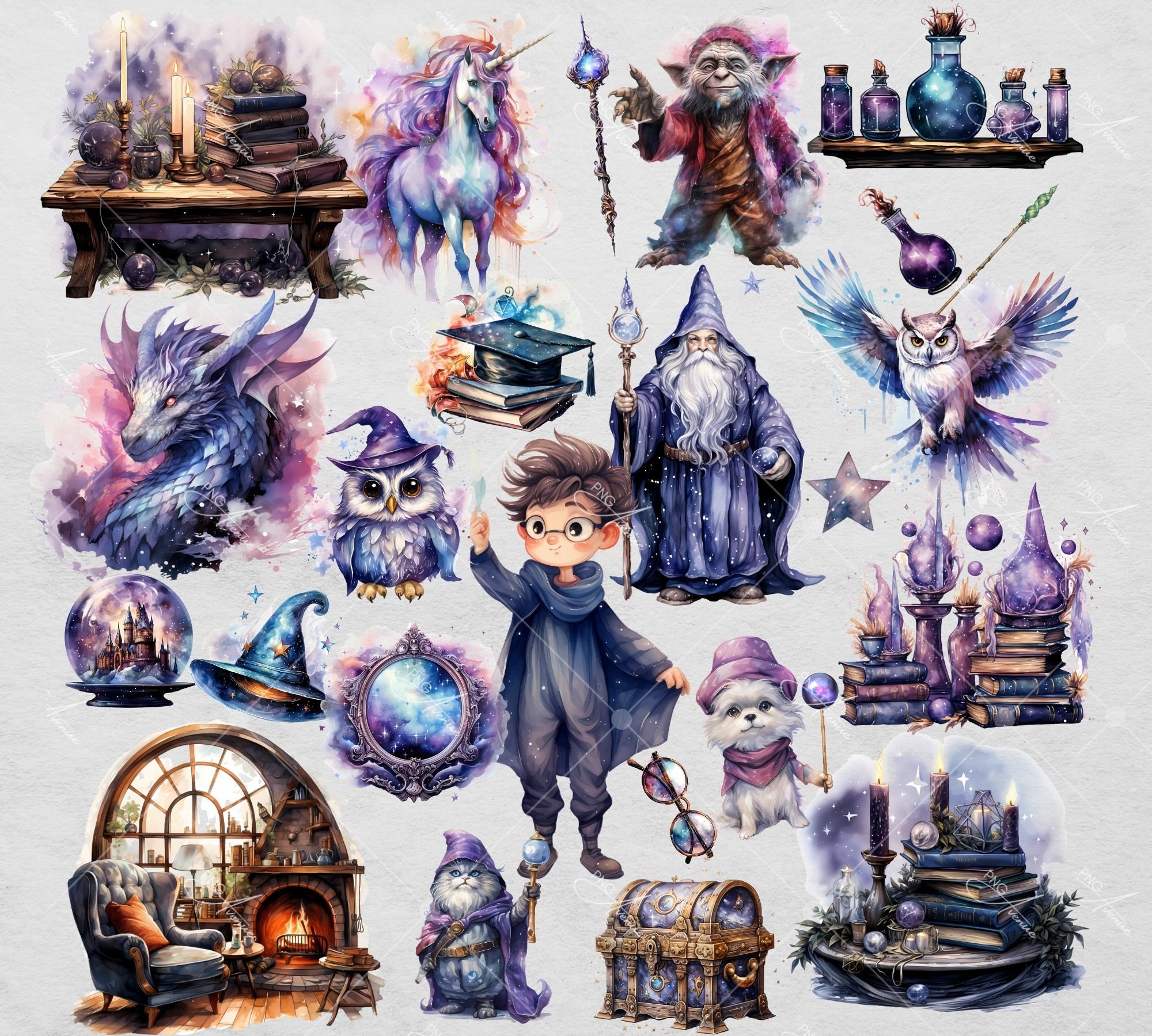 Wizard Magic Clipart Mega Bundle, Wizarding School, Potions, Enchanting ...