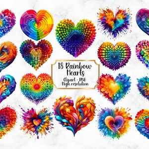Rainbow Love Hearts , 18 Transparent PNG Files, Bright Hearts Clipart ...