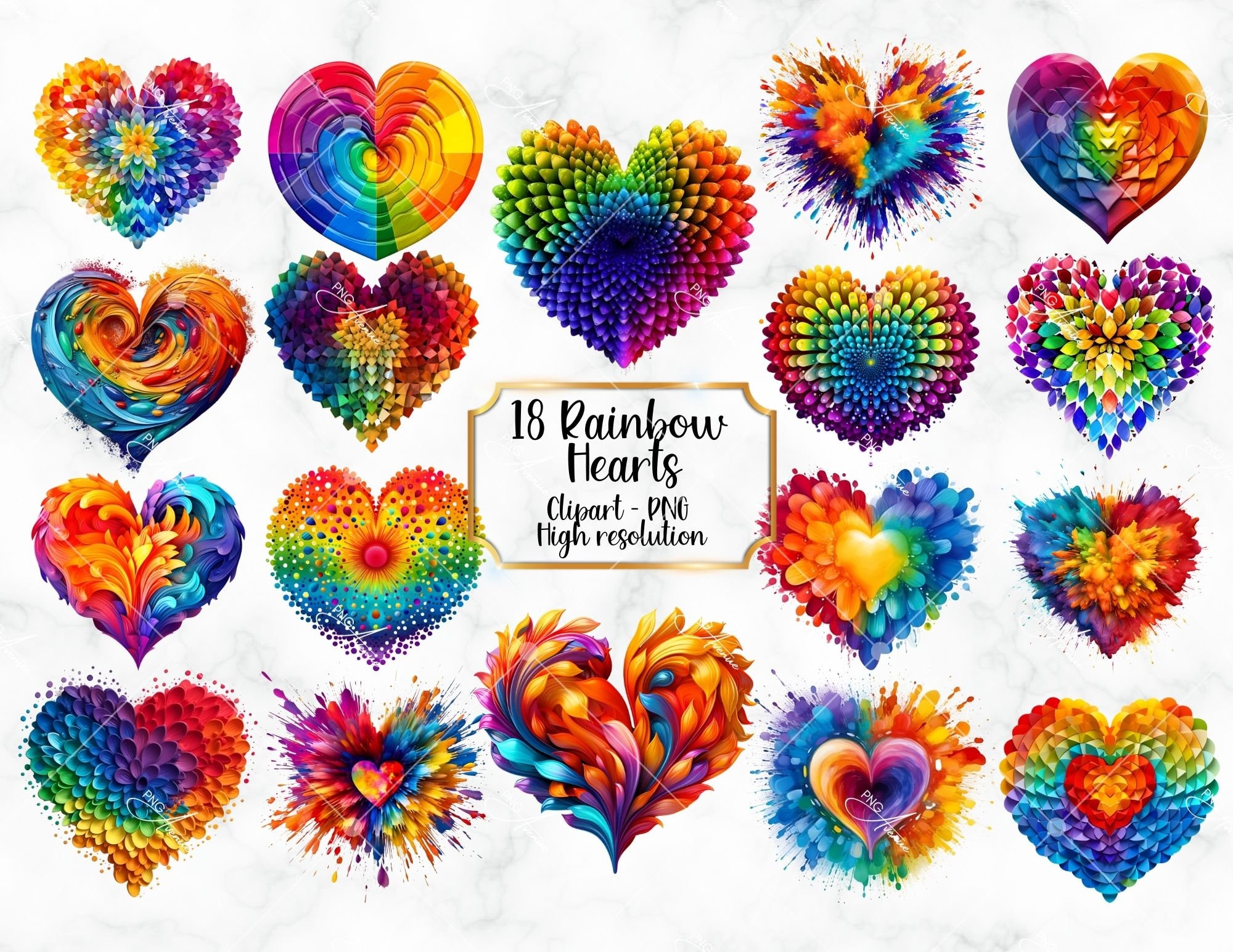 Rainbow Love Hearts , 18 Transparent PNG Files, Bright Hearts Clipart ...