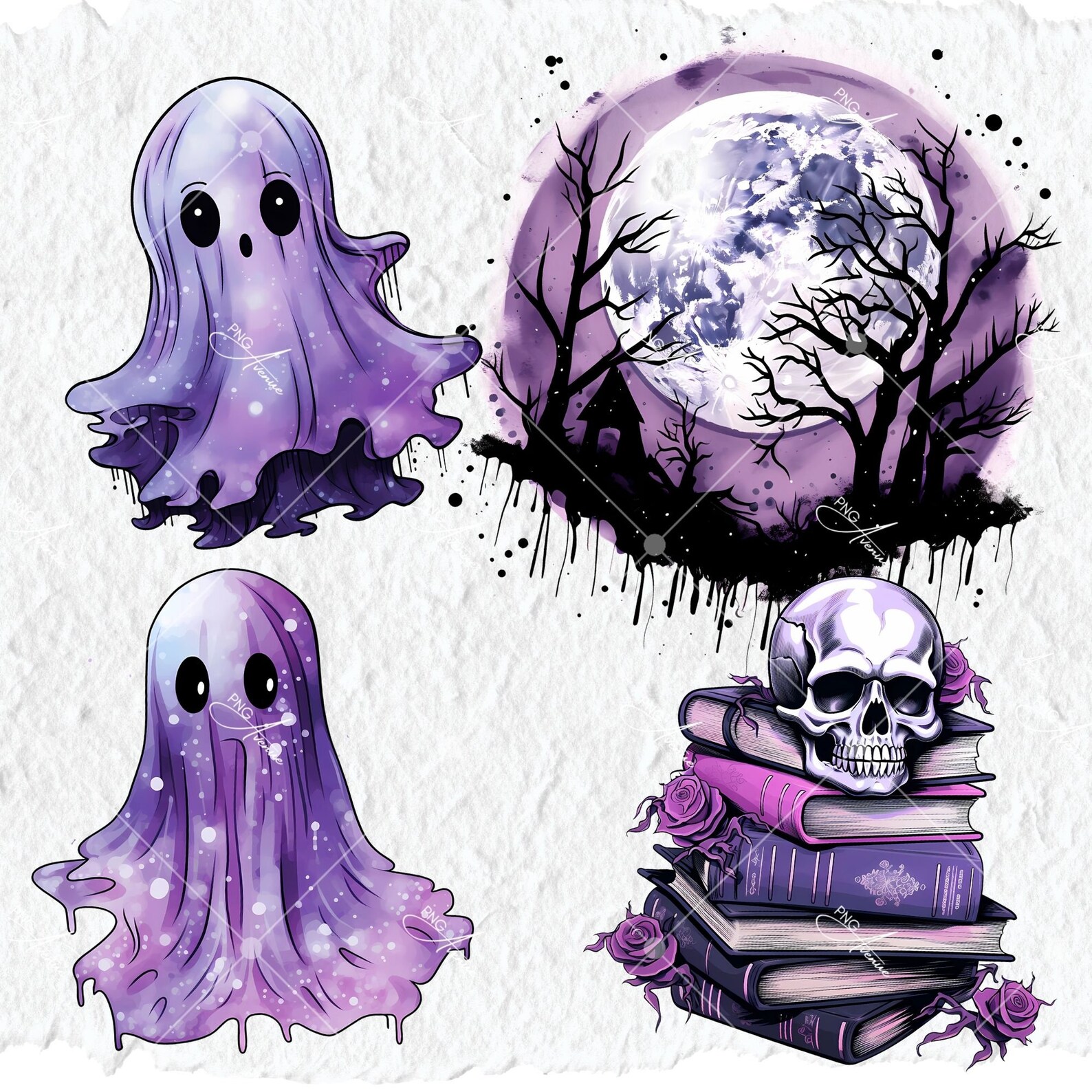 Spooky Purple Halloween Clipart Bundle, 24 Pngs, Transparent Background ...