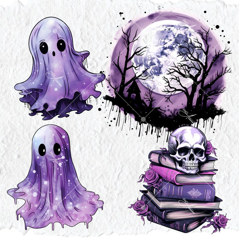 Spooky Purple Halloween Clipart Bundle, 24 Pngs, Transparent Background ...