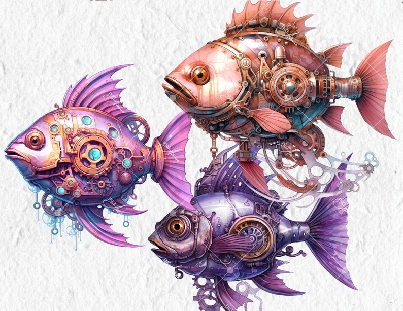 Steam Punk Fish Clipart 19 PNG Files Steam Punk Fish Adorned - Etsy