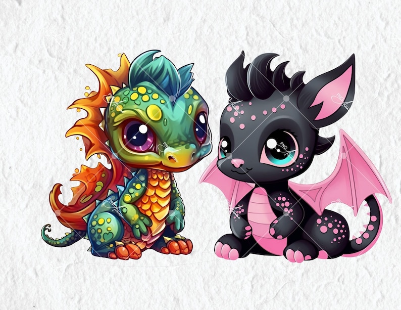 Cute Fantasy Baby Dragon Clipart 12 Colorful Baby Dragon PNG - Etsy