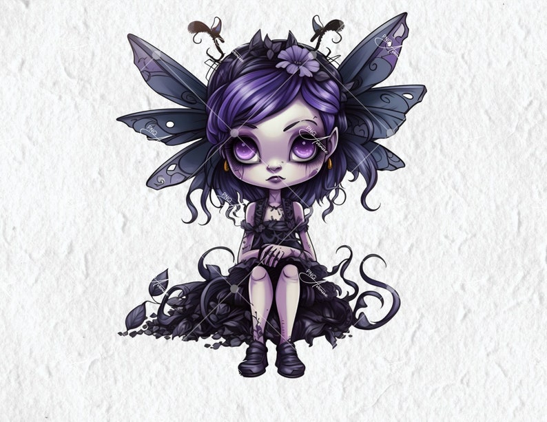 Creepy Cute Goth Fairies Clipart, 5 Goth PNG Fairies Bundle and Goth ...