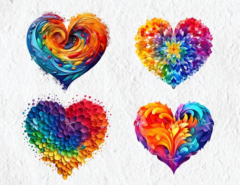 Rainbow Love Hearts , 18 Transparent PNG Files, Bright Hearts Clipart ...