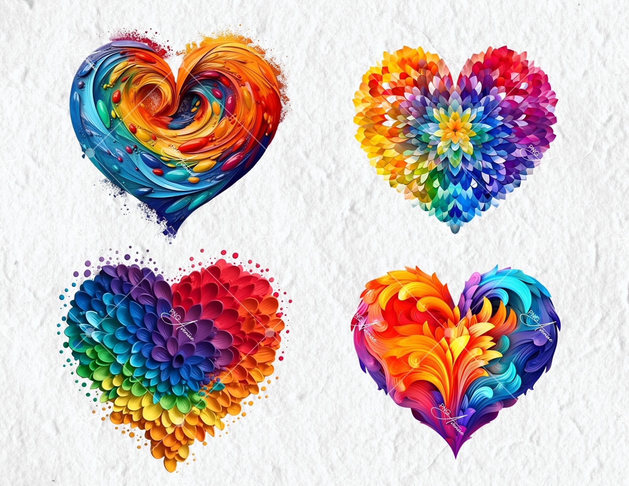 Rainbow Love Hearts , 18 Transparent PNG Files, Bright Hearts Clipart ...