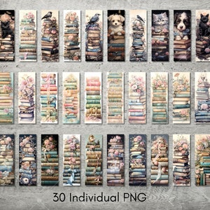 Stacked Books Printable Bookmarks, Book Lovers Designs, Digital Letter ...
