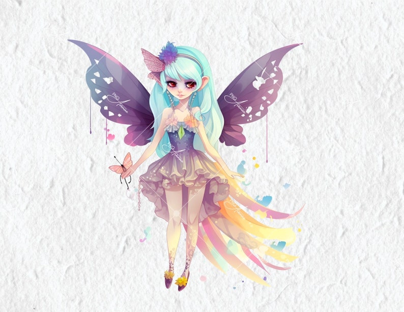 Cute Creepy Goth Fairies Clipart, 6 Goth Fairies PNG, Bundle, Fantasy ...