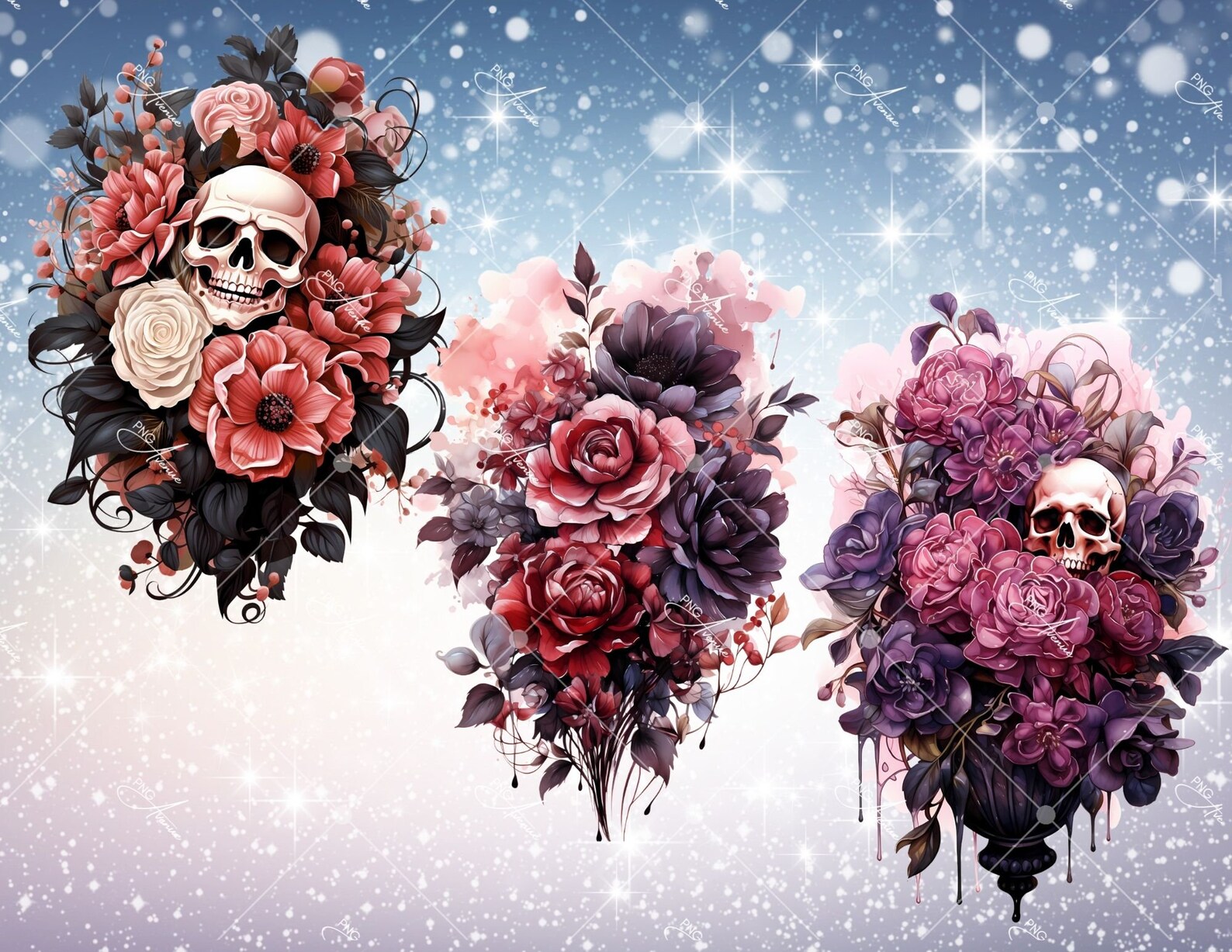 Goth Bouquet Clipart, PNG Files, Goth Bouquet of Flowers, PNG Digital ...