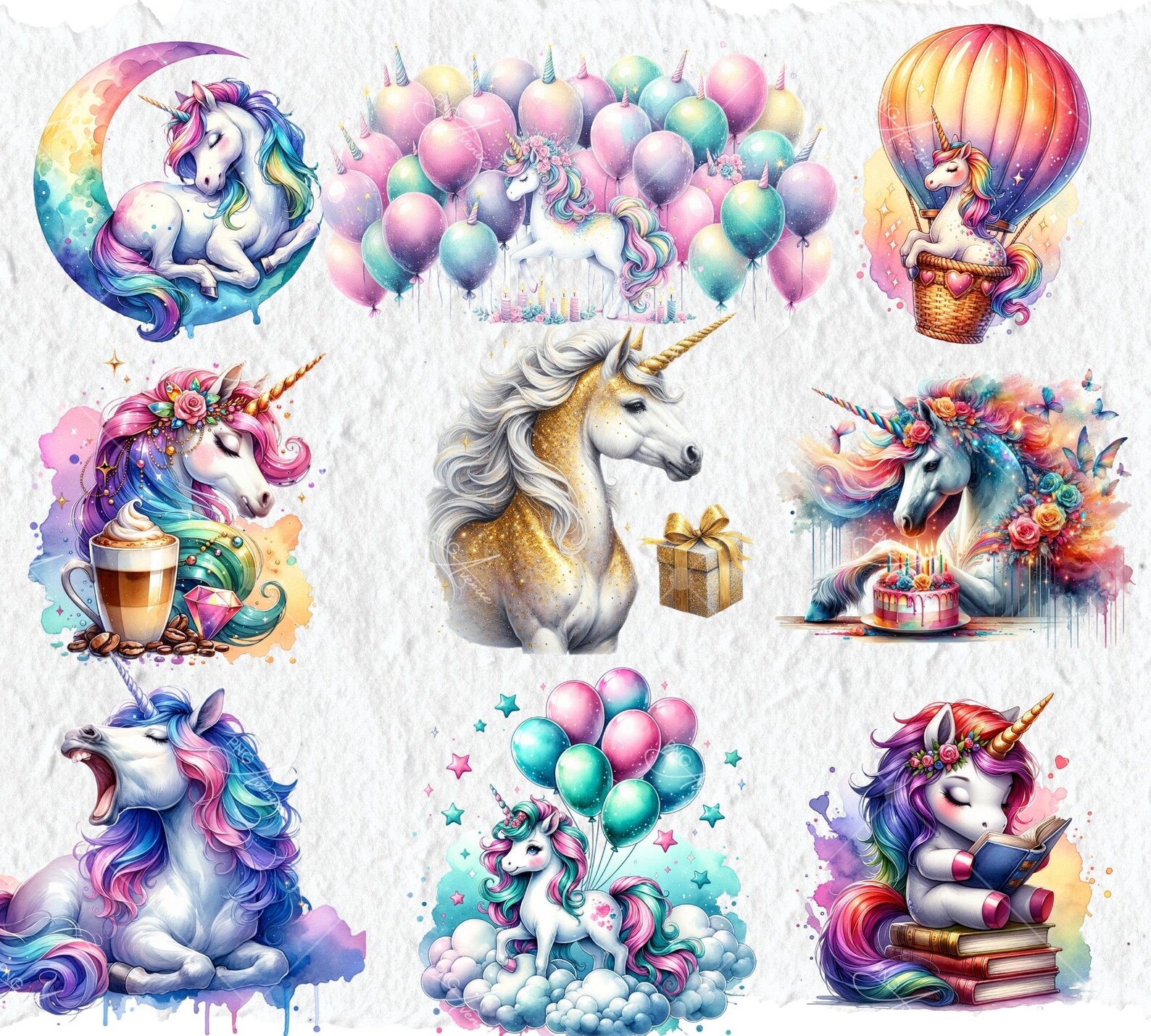 Party Time Unicorn Watercolor Clipart, Adorable Unicorns, Unicorn Png ...