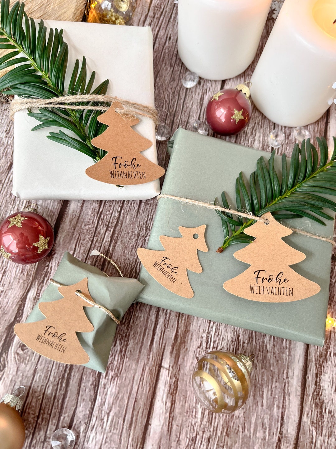 10 Weihnachtsanhänger in Tannenbaum Form: Frohe Weihnachten - aus ...