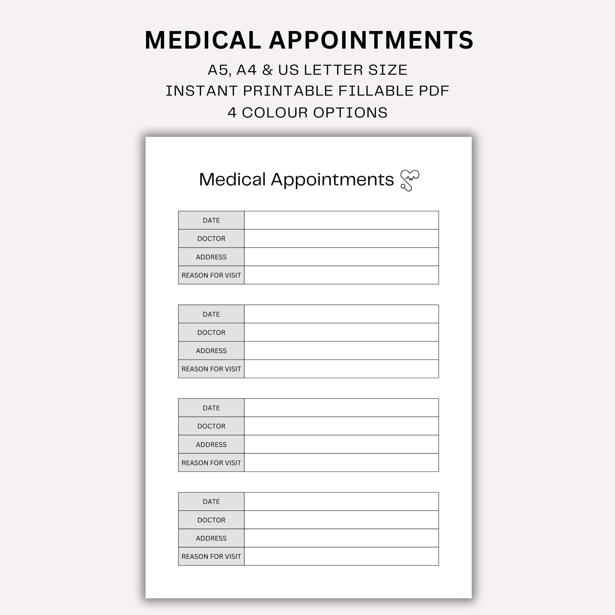 Medical Appointment Tracker Printable, Appointment Reminder, Doctor ...