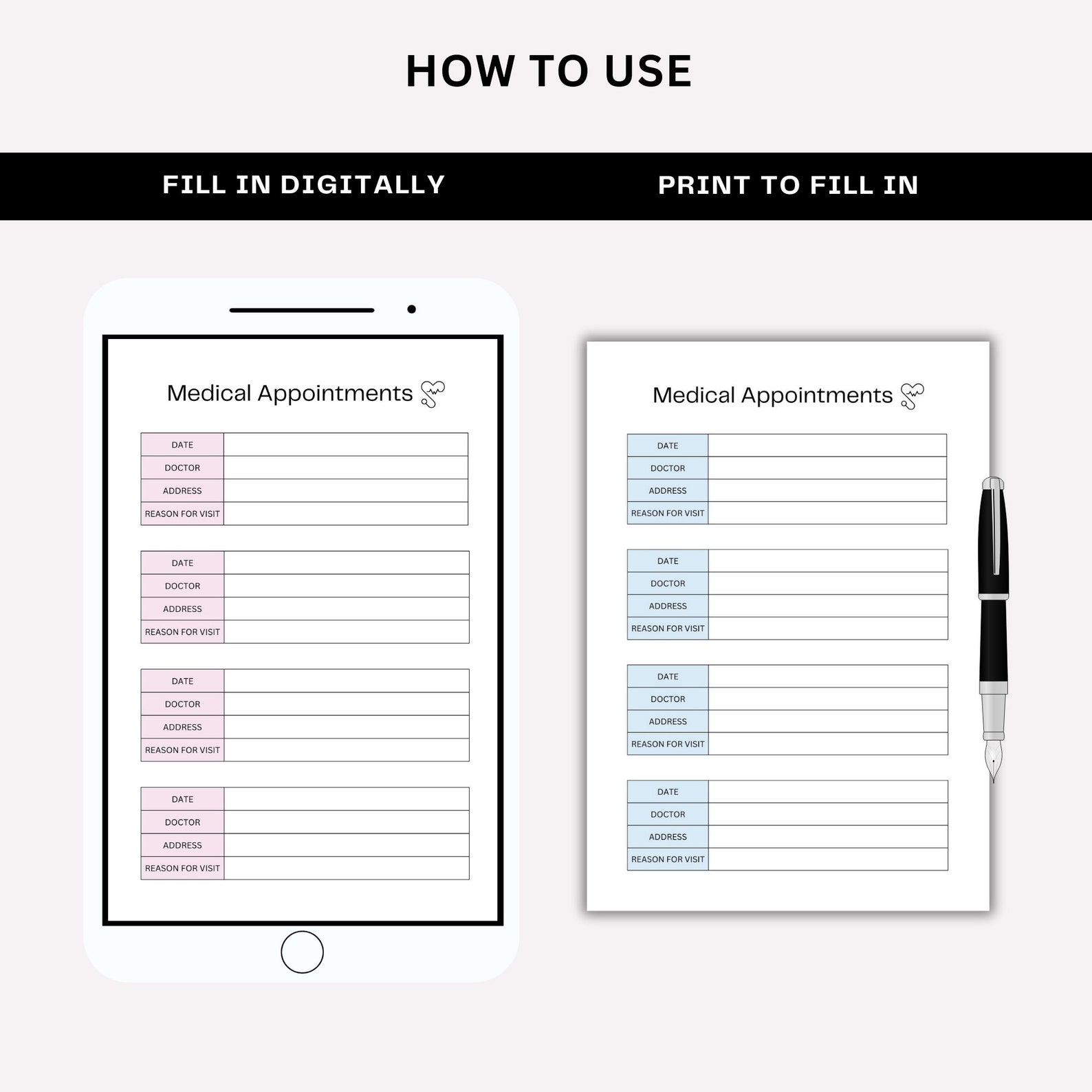 Medical Appointment Tracker Printable, Appointment Reminder, Doctor ...