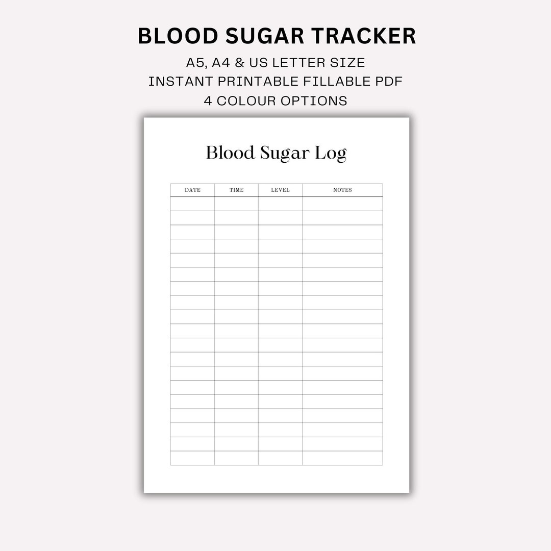 Blood Sugar Tracker Printable Template, Blood Glucose Tracker, Diabetic ...