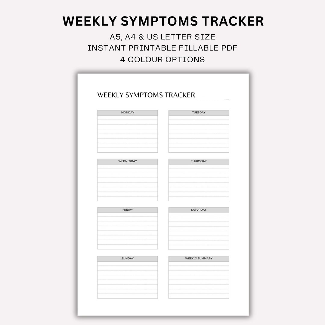 Weekly Symptoms Tracker Printable, Medical Planner, Medical Log ...