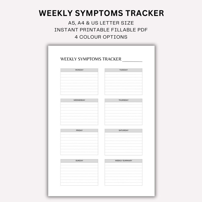 Weekly Symptoms Tracker Printable, Medical Planner, Medical Log ...