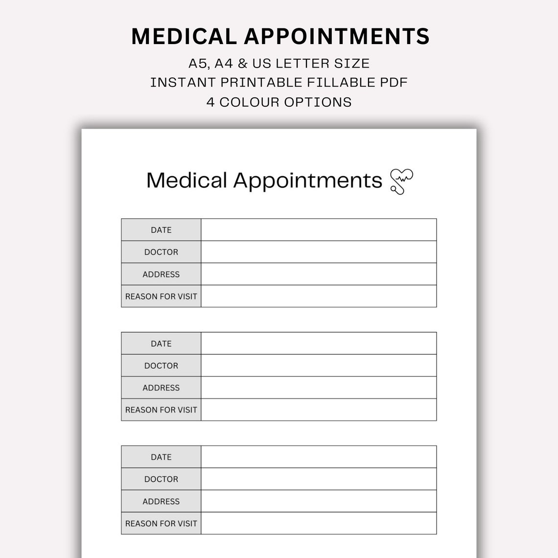 Medical Appointment Tracker Printable, Appointment Reminder, Doctor ...