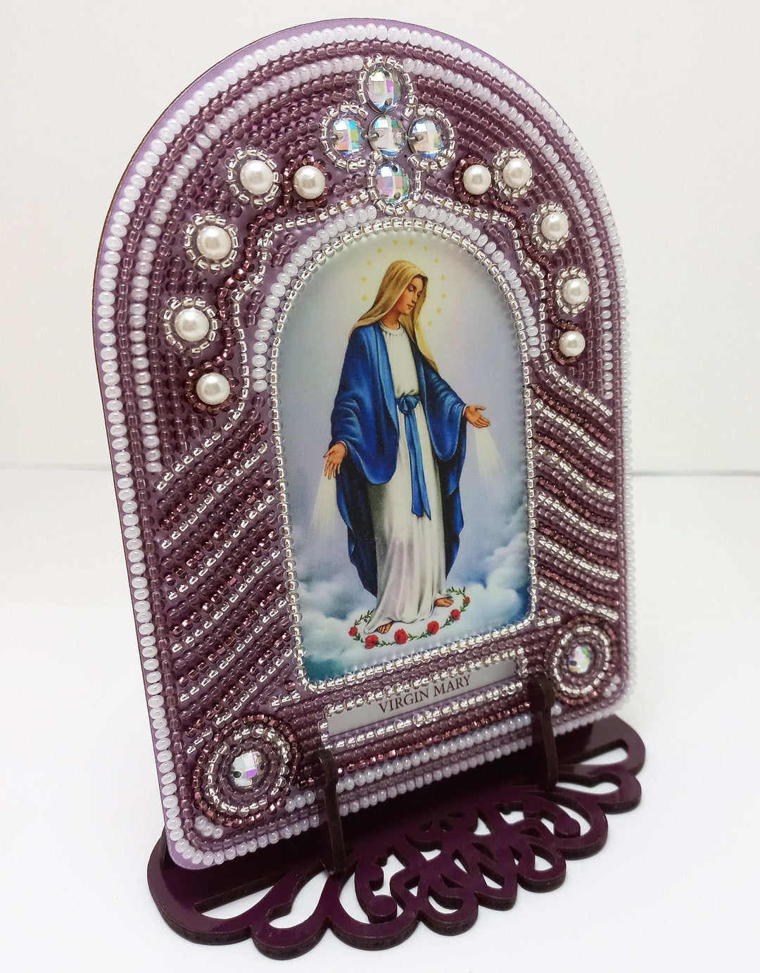 Virgin Mary Beaded Embroidery Icon Beaded Embroidery Picture - Etsy