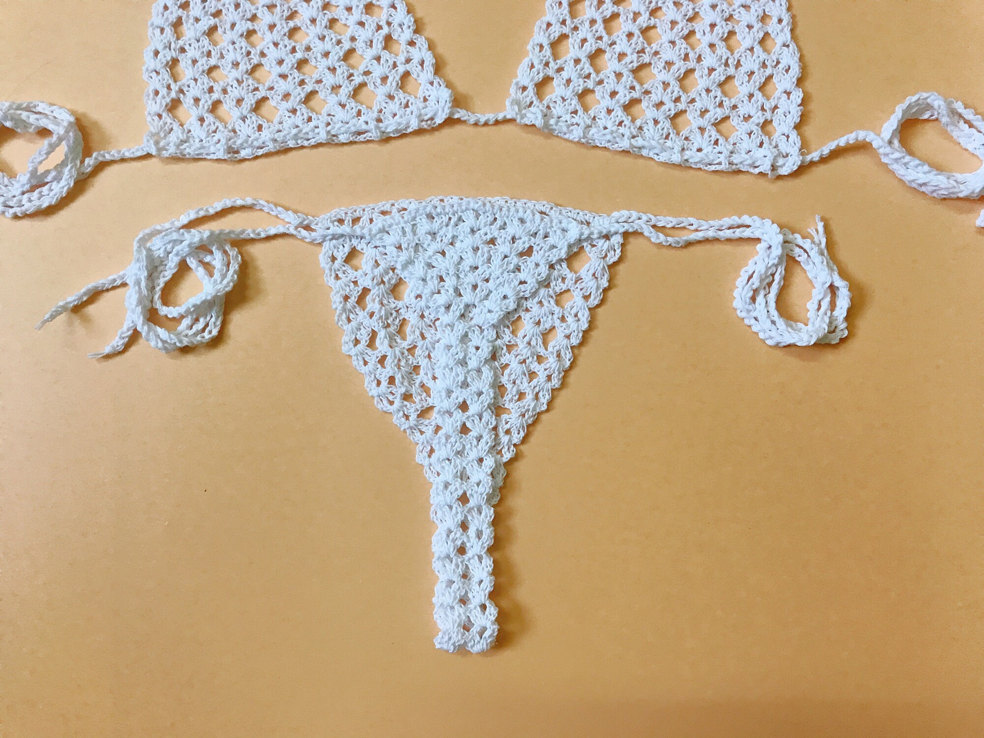 Hand Crochet Bikini Top Bottom Microkini Thong Boho Monokini Etsy