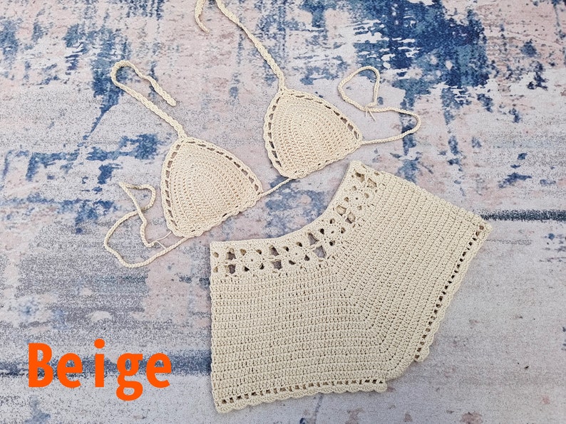 Women's 2-piece Set Bikini Hand Crochet Summer Beach Woven Top and Hot ...