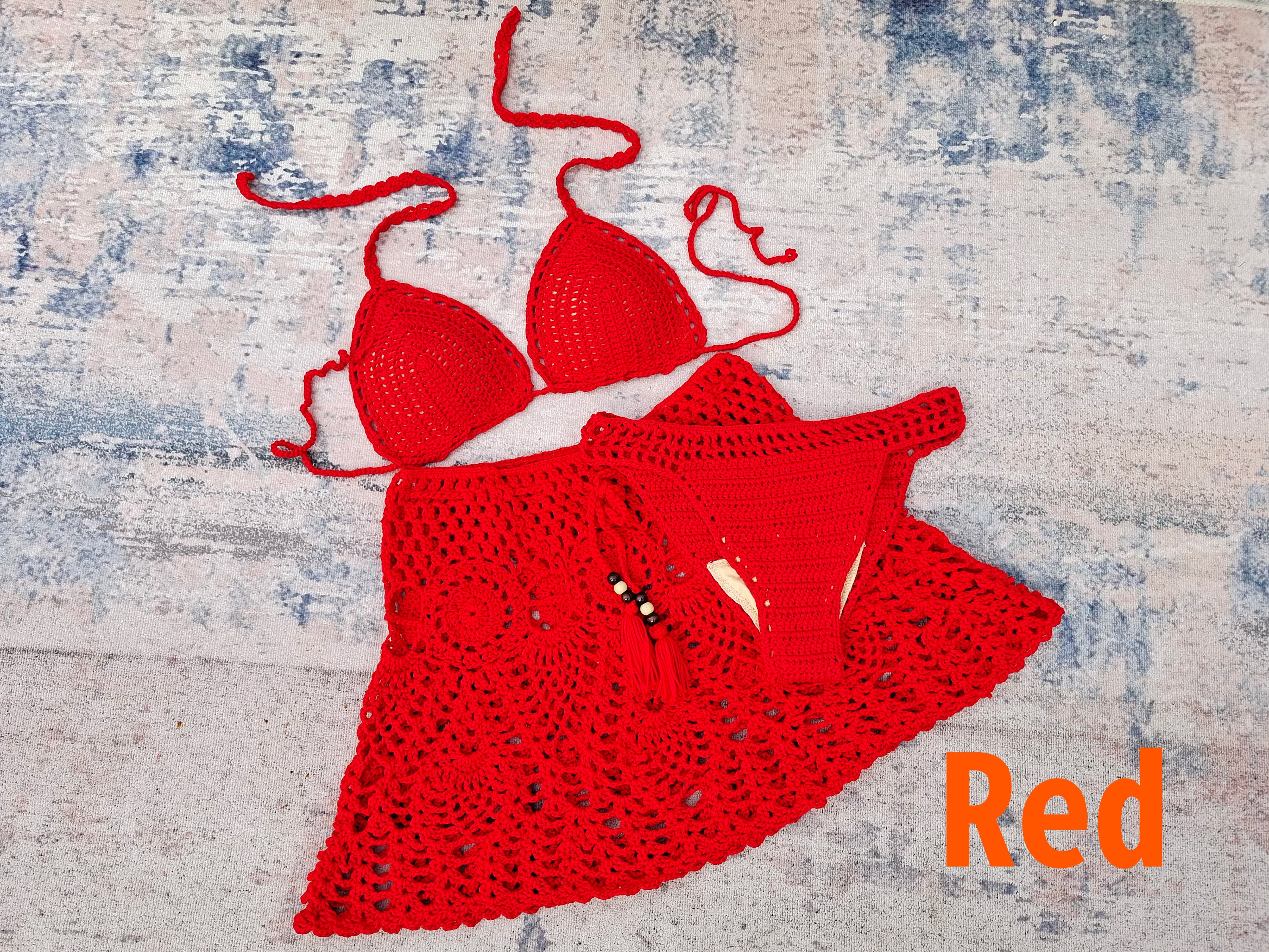 Woven Summer Beach Bikini 3-piece Set Hand Crochet Top - Etsy