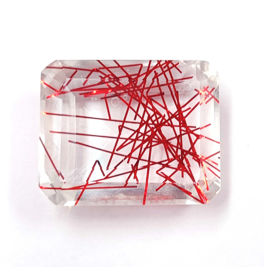 Red Rutilated Quartz Gemstone, Faceted Emerald Cut, 122.30 Carat - Etsy