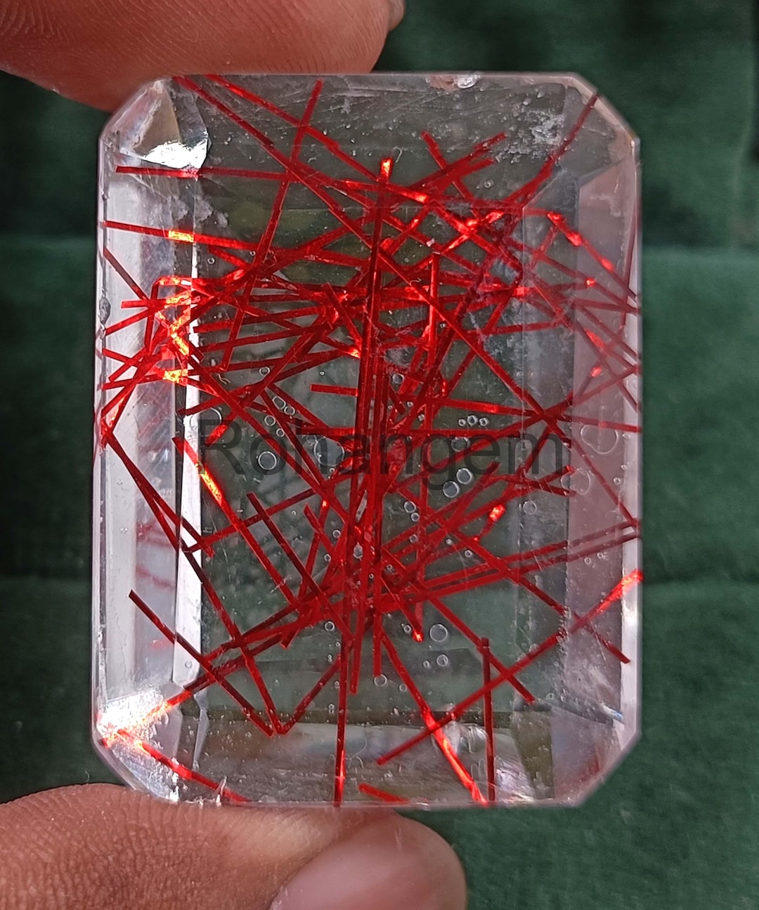 Red Rutilated Quartz 153.30 Carat Certified Faceted Lab-created Emerald ...