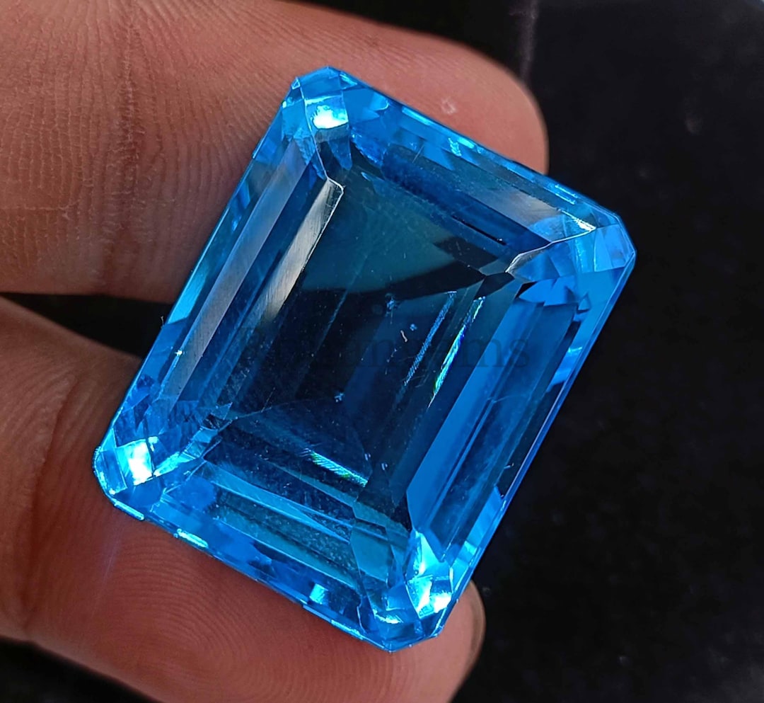 Blue Topaz Natural 60.15 Ct Loose Gemstone Certified Faceted Emerald ...