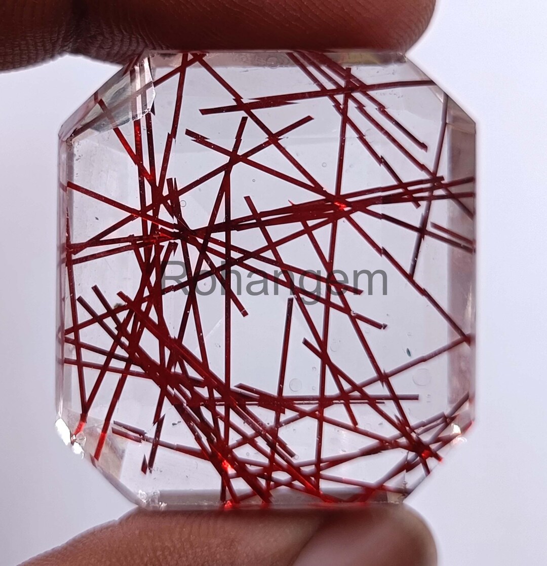 Red Rutilated Quartz 91.05 Carat Certified Faceted Lab-created Emerald ...