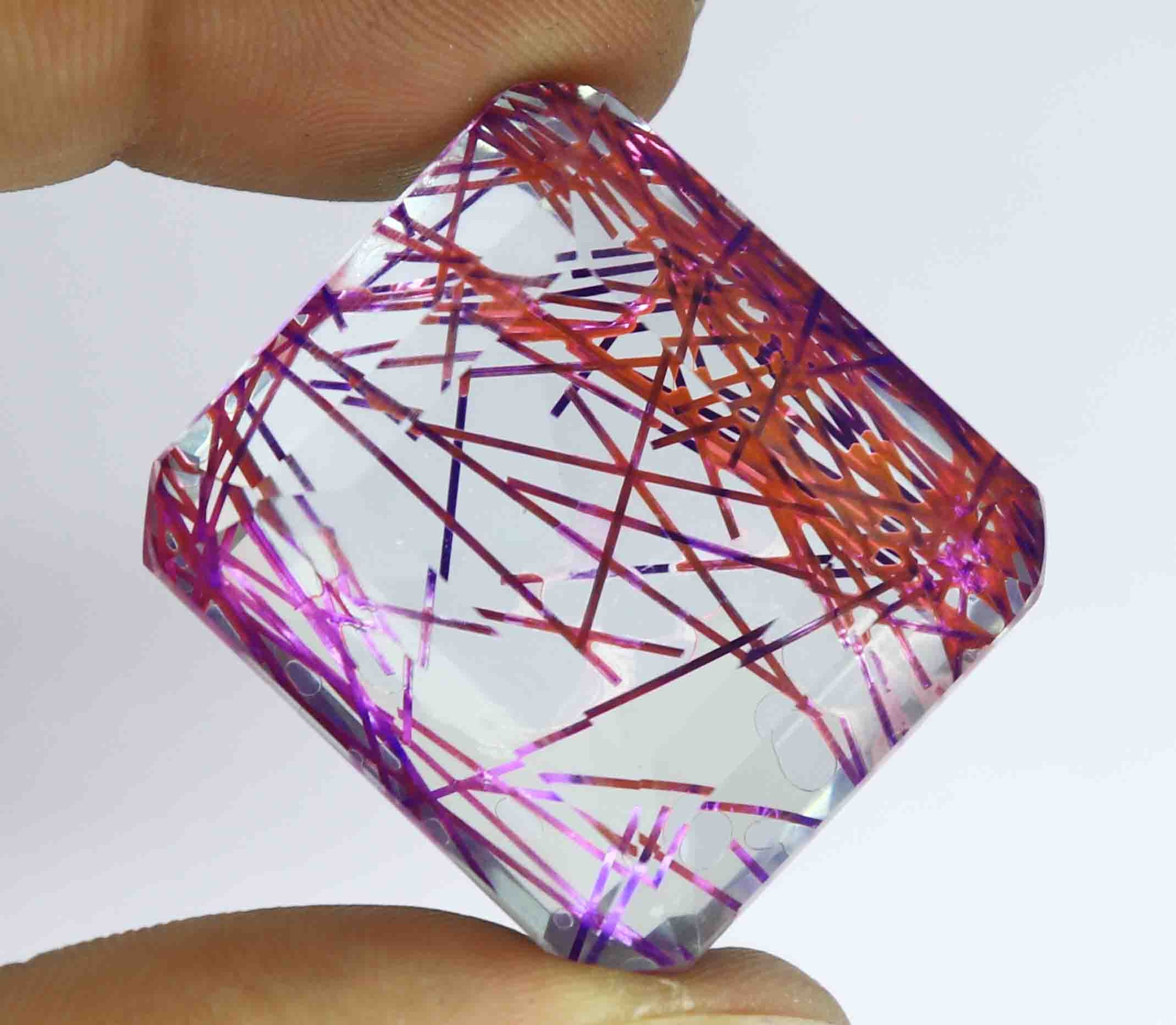 132.80 Ct Certified Pink Rutilated Quartz Gemstone DY491 | Etsy