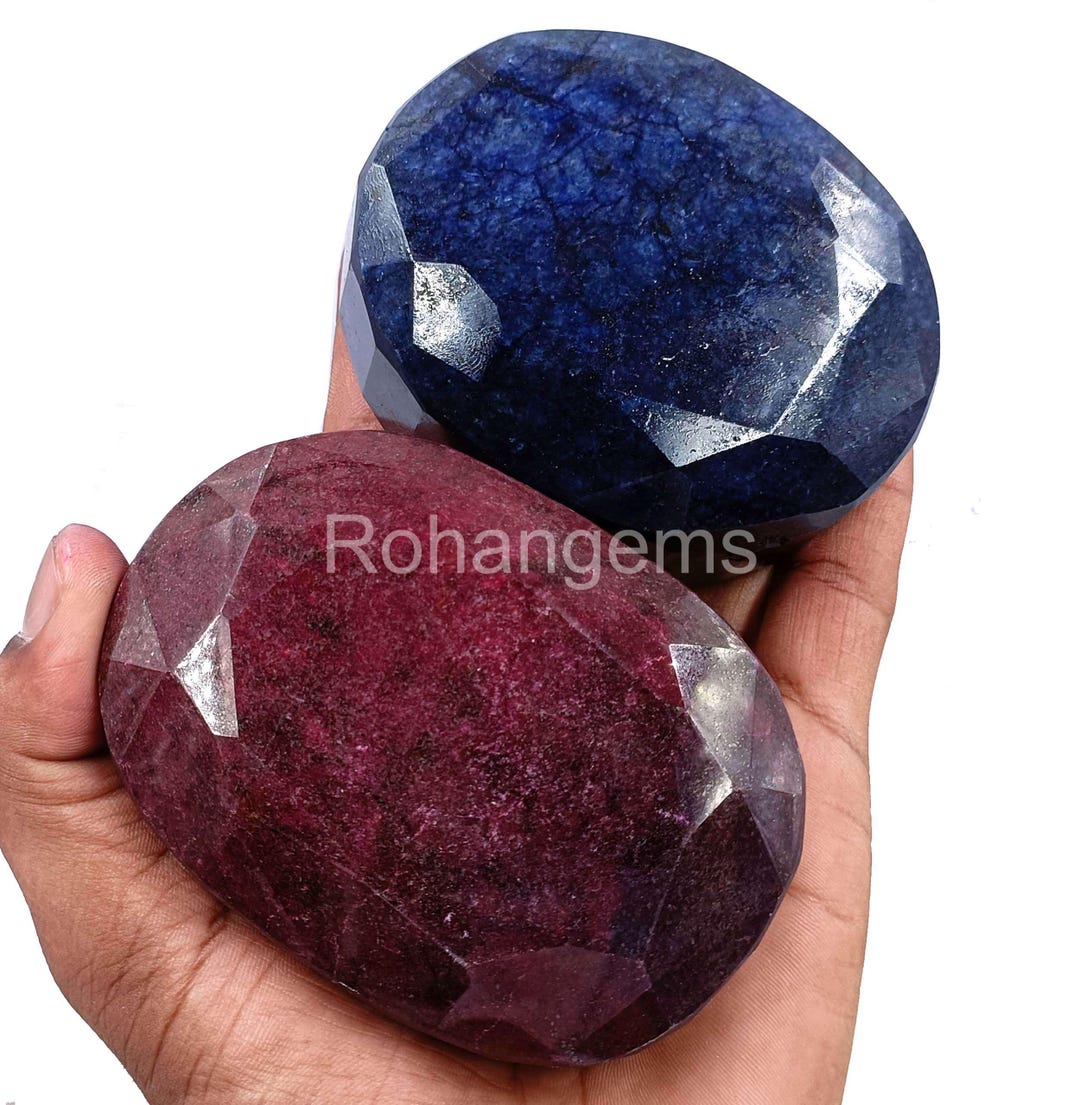 Ruby /sapphire Pair Oval Faceted Cut Natural Loose Gemstone 4000 Ct Our ...