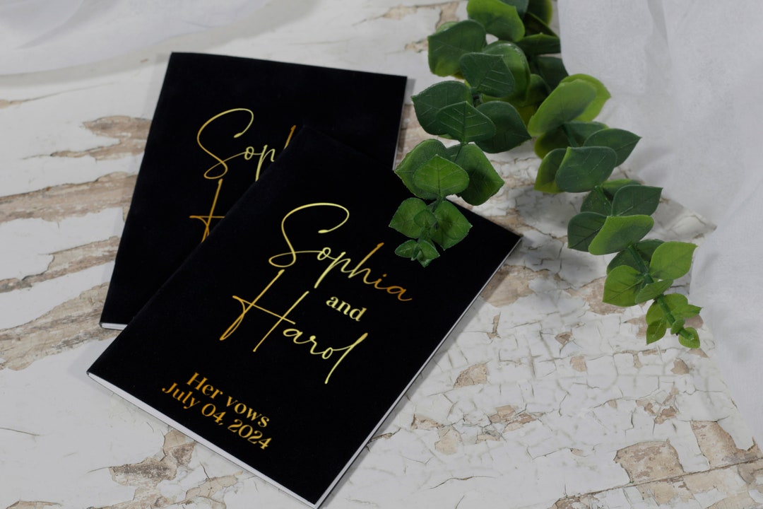 Personalized Black Vows Booklets, His and Her Modern Vow Journals ...