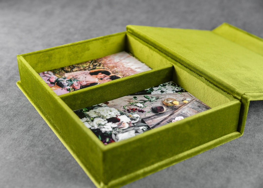 Green Photo Box, Custom Photo Keeper Box, Unique Photo Gift Box, Velvet ...