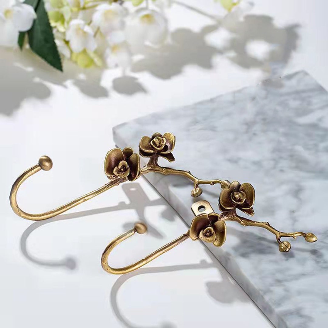 Flower Brass Hookmirror Hooks Brass Long Neck Hooks Coat - Etsy