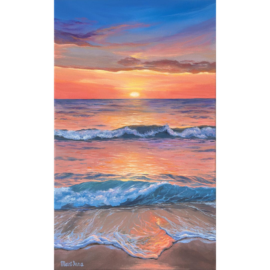 Painting Sea Scape Large Sunset Painting Sea Sunset Painting Sunrise ...