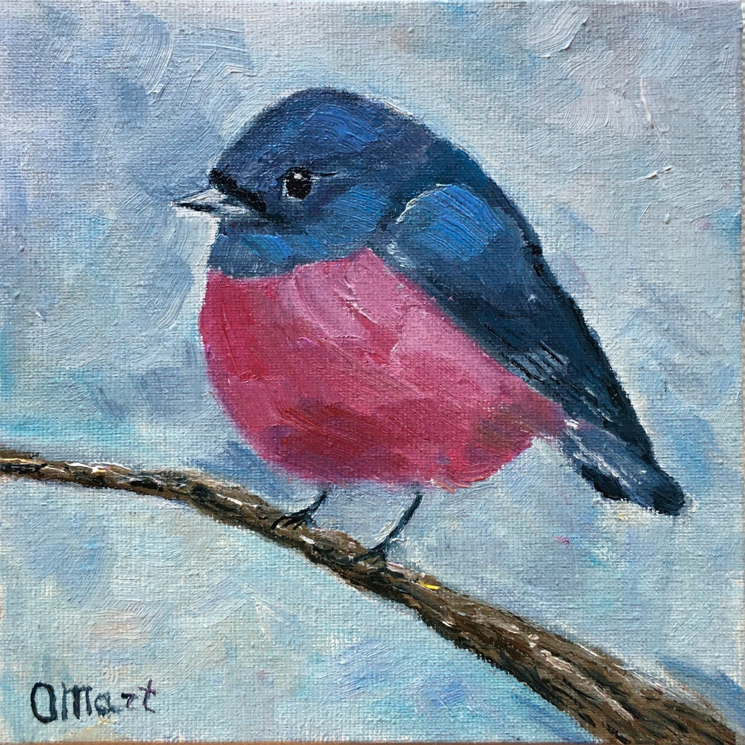 Robin Painting Original Pink Robin Painting Robin Oil Painting Canvas ...