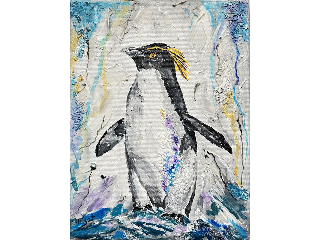 Penguin Painting Bird Original Art Penguin Painting Textured Penguin ...