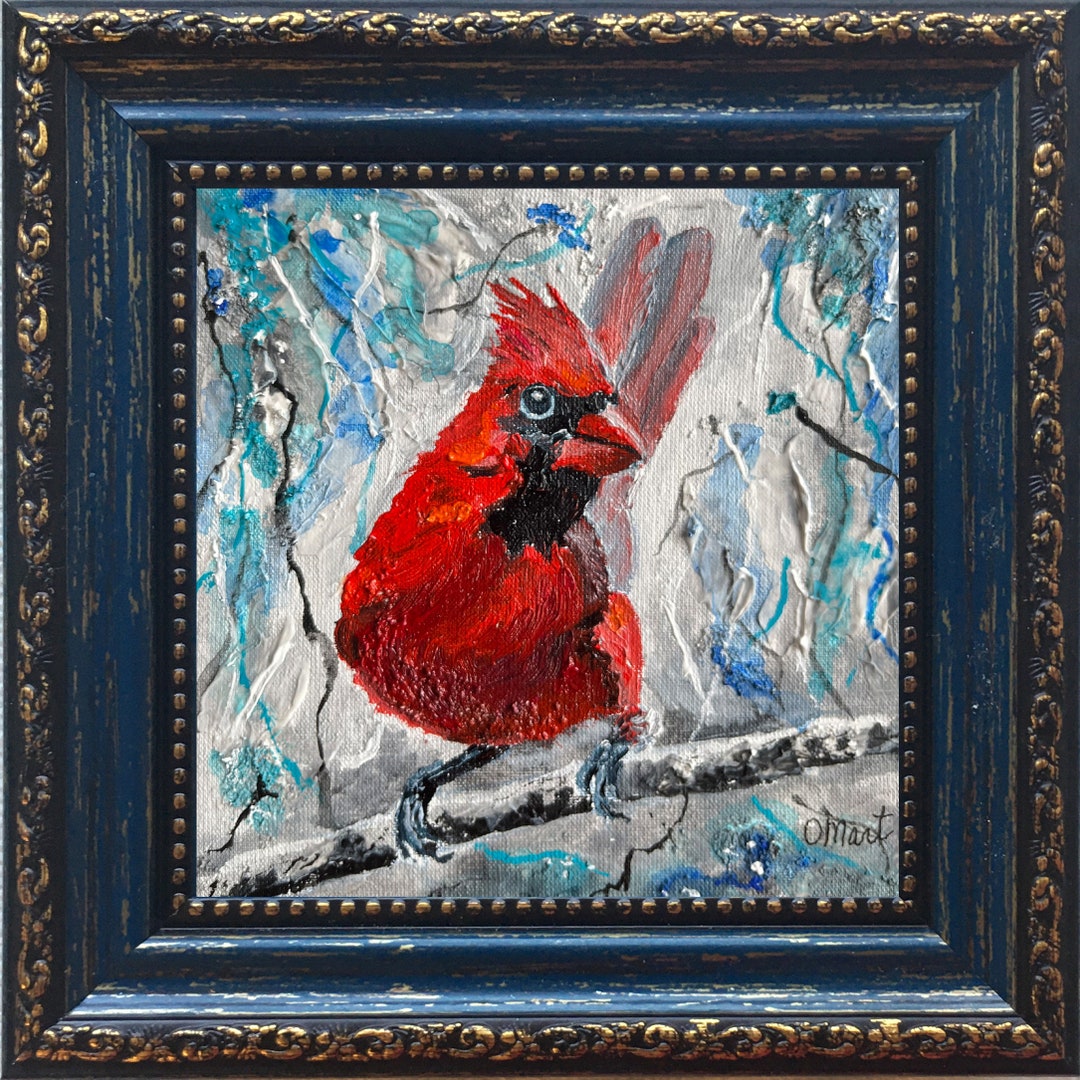 Cardinal Painting Red Bird Original Art Red Cardinal Wall Art Animal ...