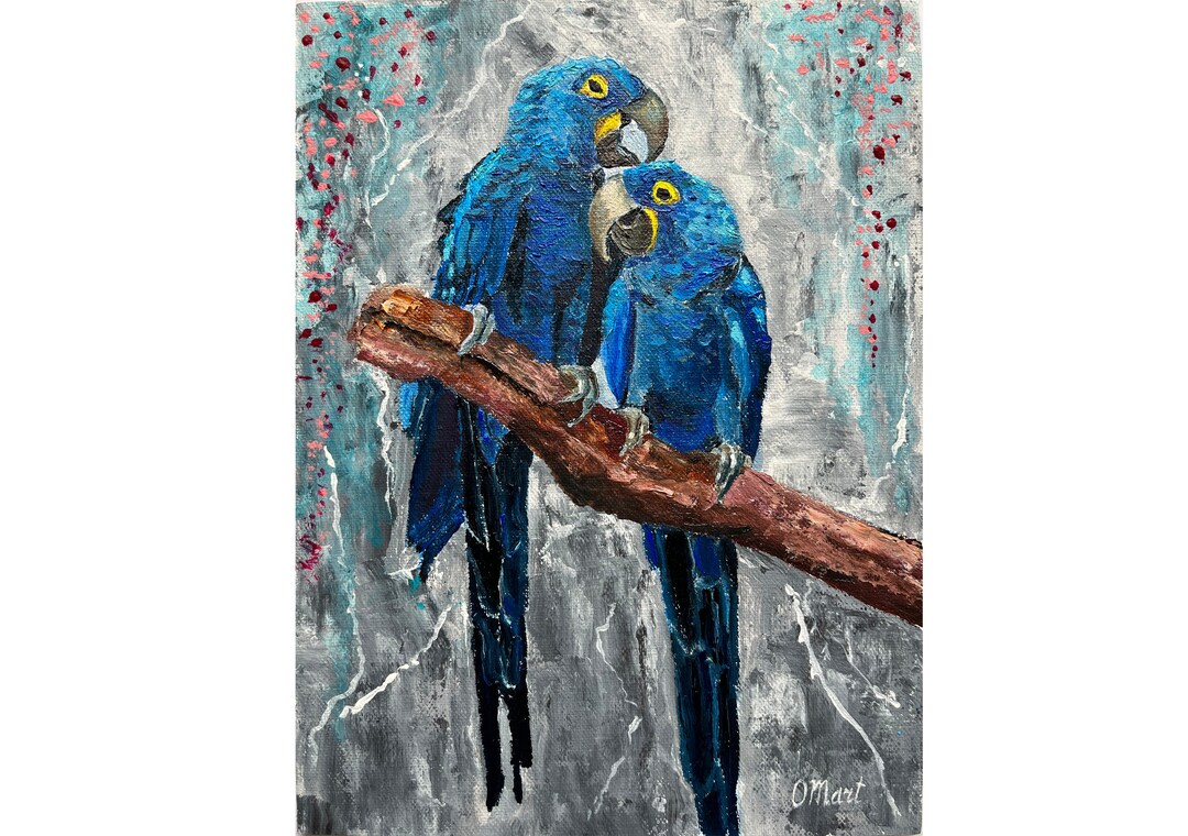 Parrot Ara Painting Two Bird Painting Original Two Parrot Oil Painting ...