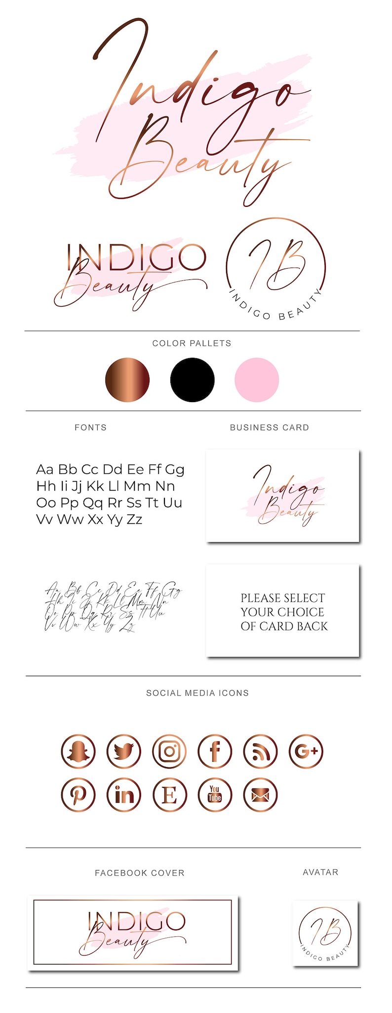 Premade Bronze Metallic Script Logo Pink Logo Logo Design | Etsy