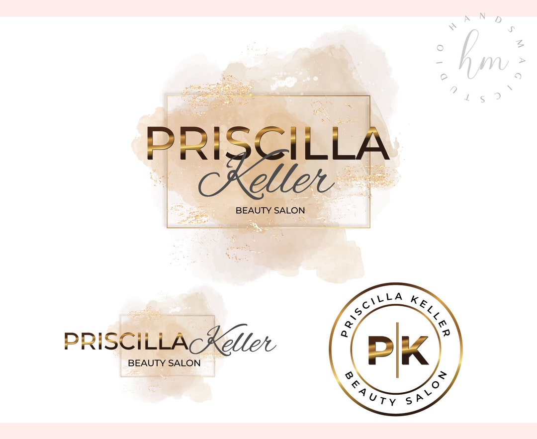 Premade Beige and Gold Watercolor Logo Design, Beauty Logo, Salon Logo ...