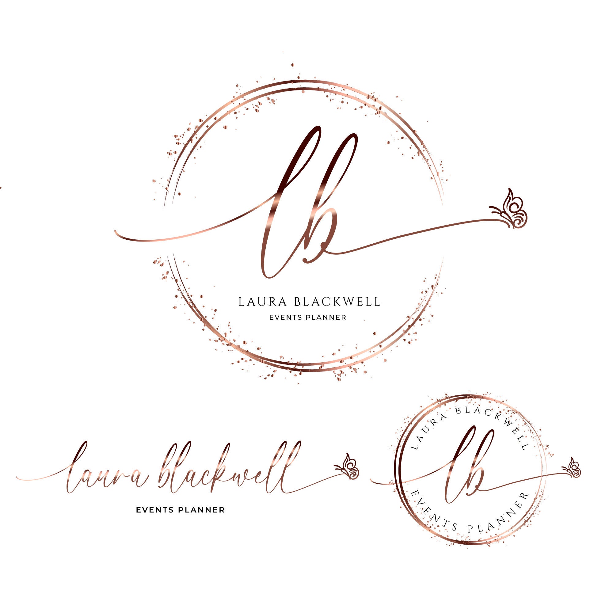 Gorgeous Rose Gold Glittery Logo Design With Butterfly Events - Etsy