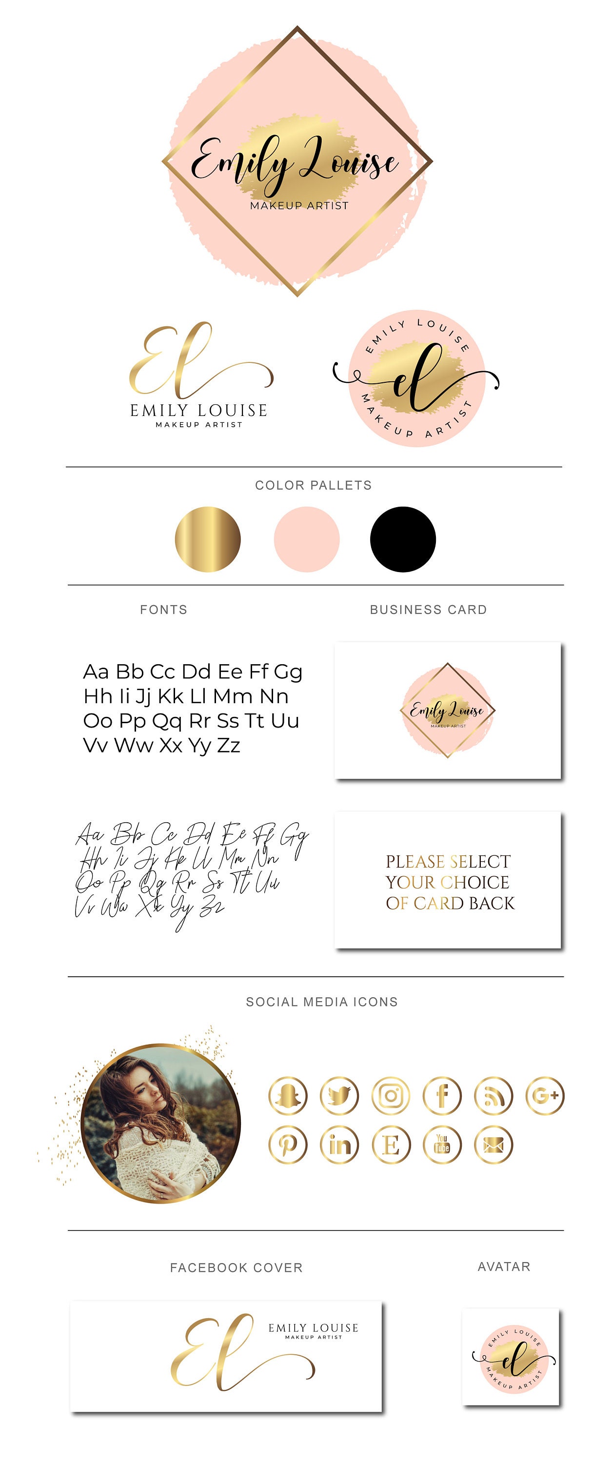 Premade Pink Gold Metallic Business Logo Beauty Logo Foil | Etsy