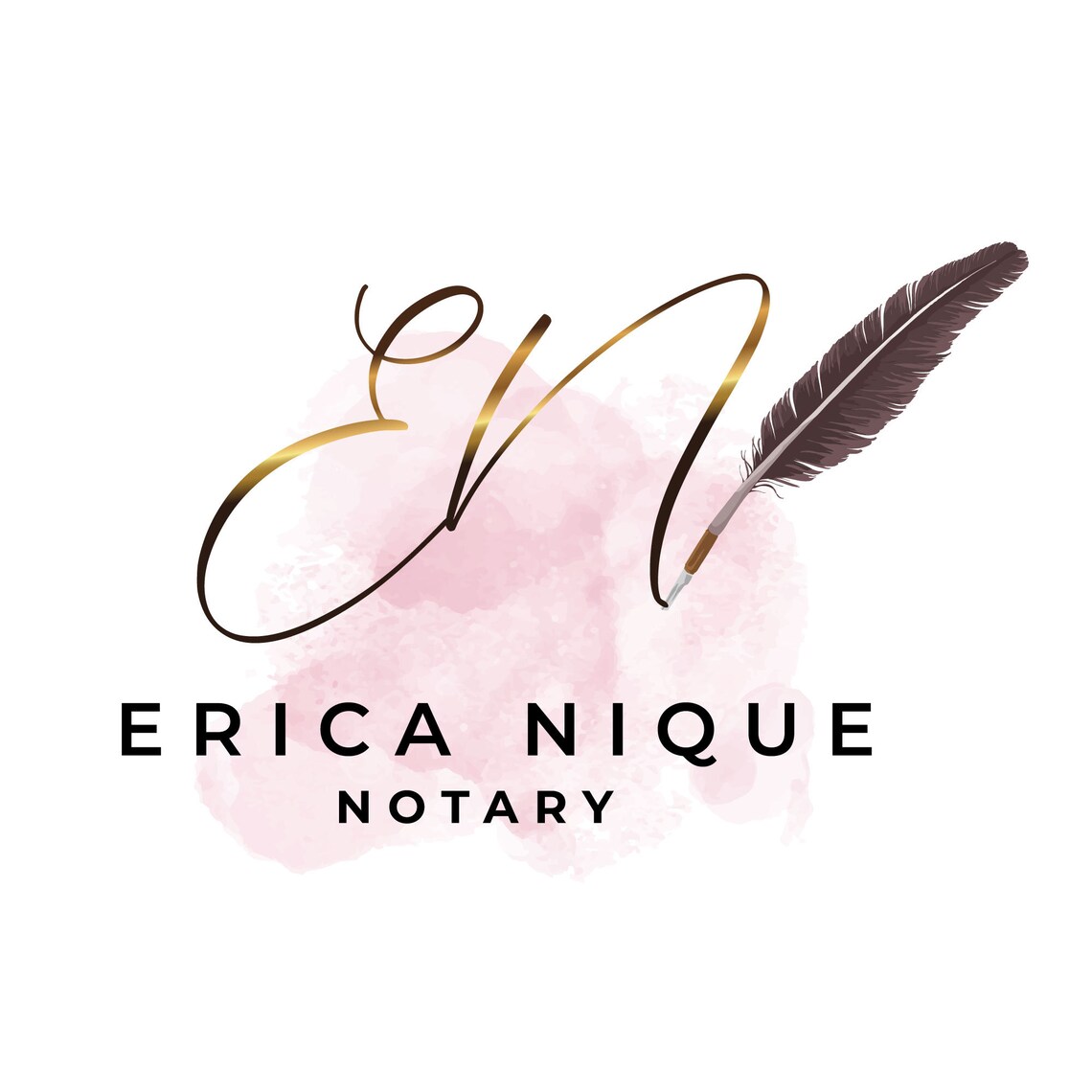 Digital Beautiful Blush and Gold Notary Feather Logo Design, 24 HOURS ...