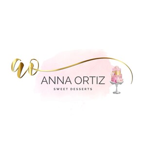 Watercolor Glittery Cake Logo Design, Gold and Pink Metallic Cake Logo ...