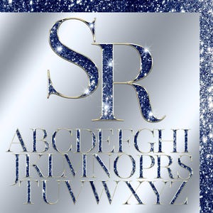 Modern Navy Blue and Gold Glitter Digital Alphabets, Transparent ...