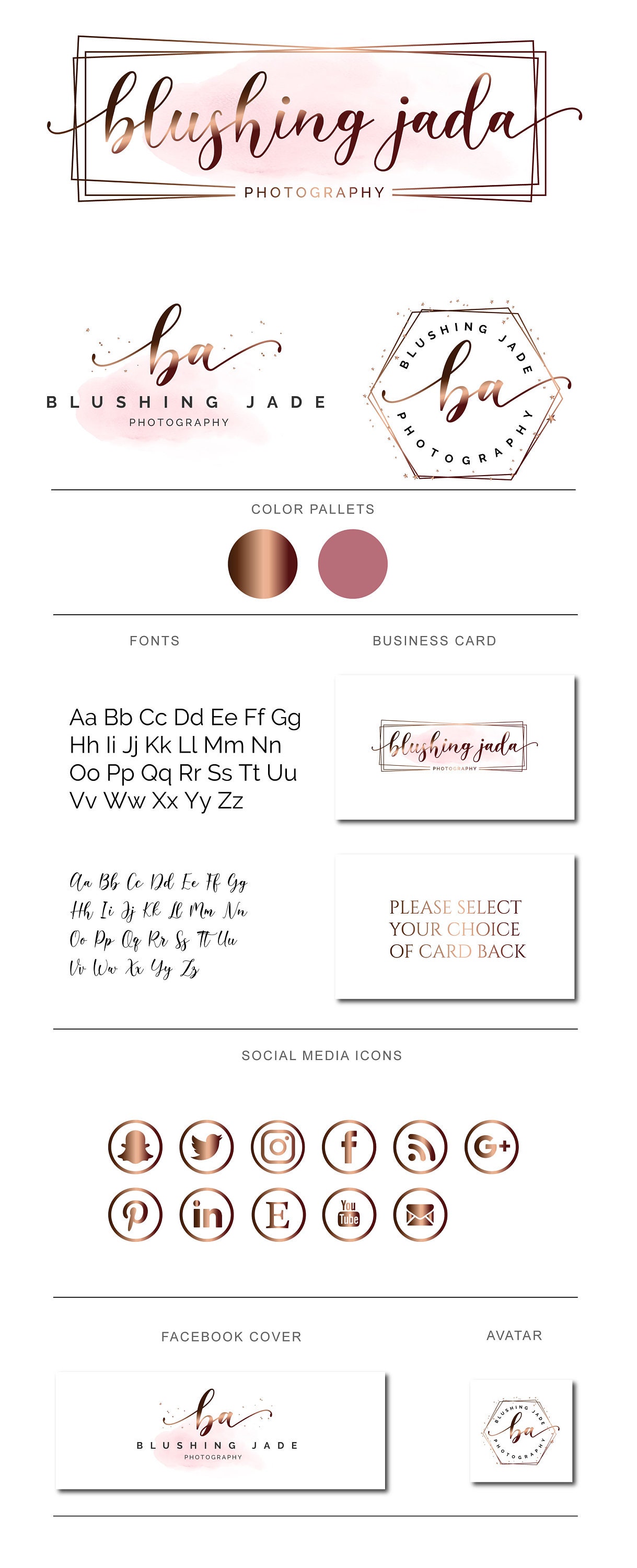 Bronze Rose Gold Premade Logo Design. Blush Logo Design - Etsy